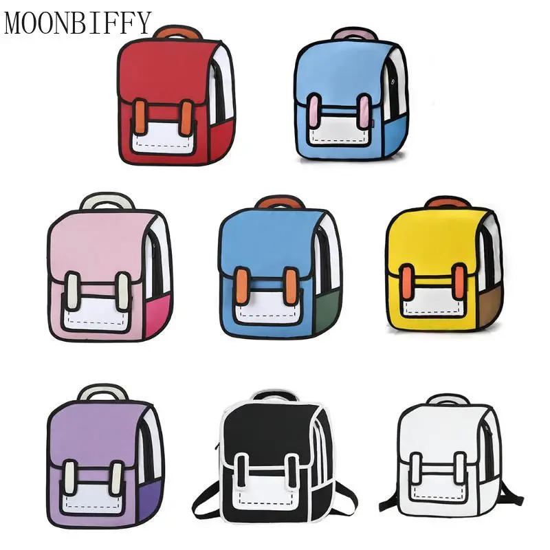 Unisex-2D-Drawing-Backpack-Cute-Cartoon-School-Bag-Comic-Bookbag-for ...