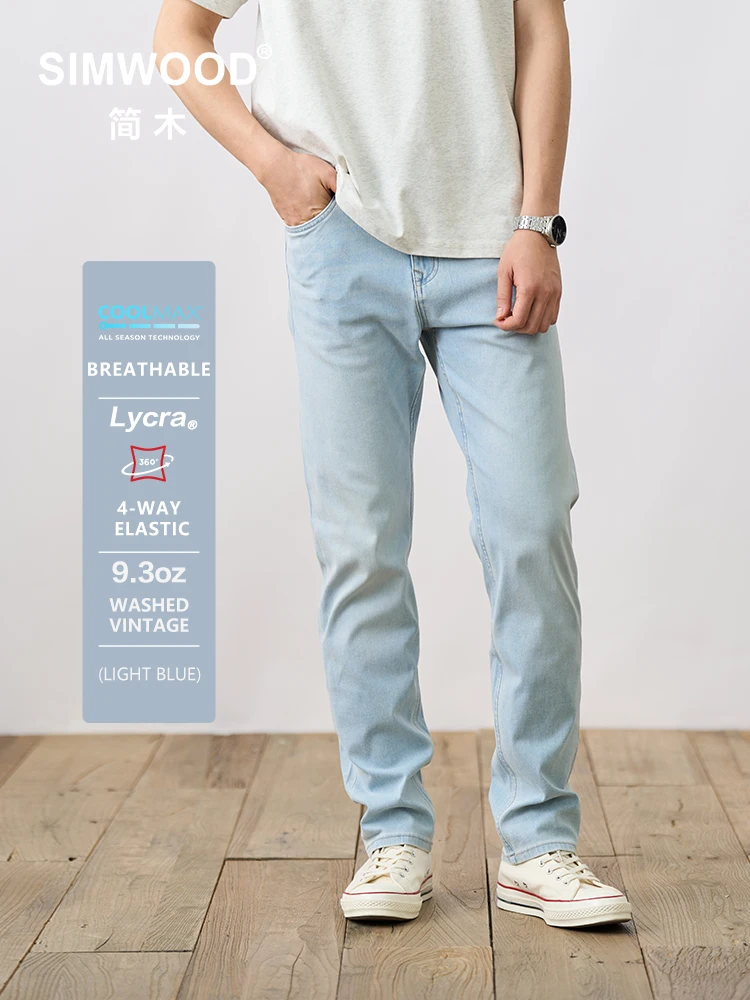 SIMWOOD-2024-Autumn-New-9-3oz-Coolmax-Lightweight-Jeans-Men-Washed ...