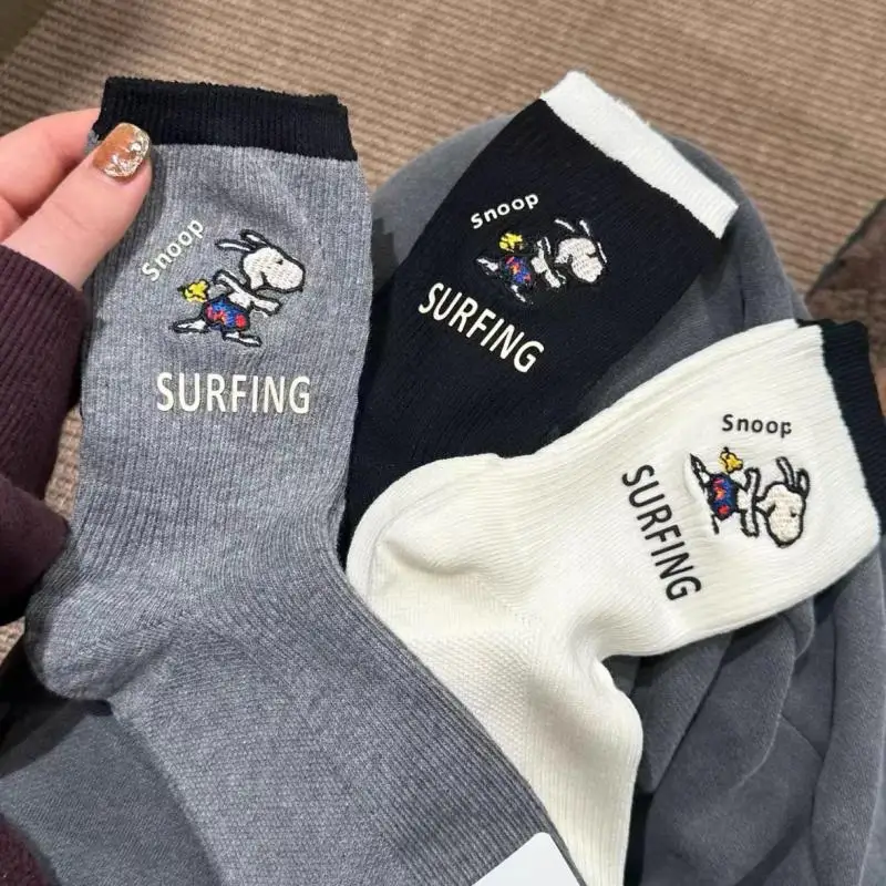 2024-Snoopy-Spring-Thin-Cartoon-Printing-Surfing-Embroidery-Puppy-Socks ...