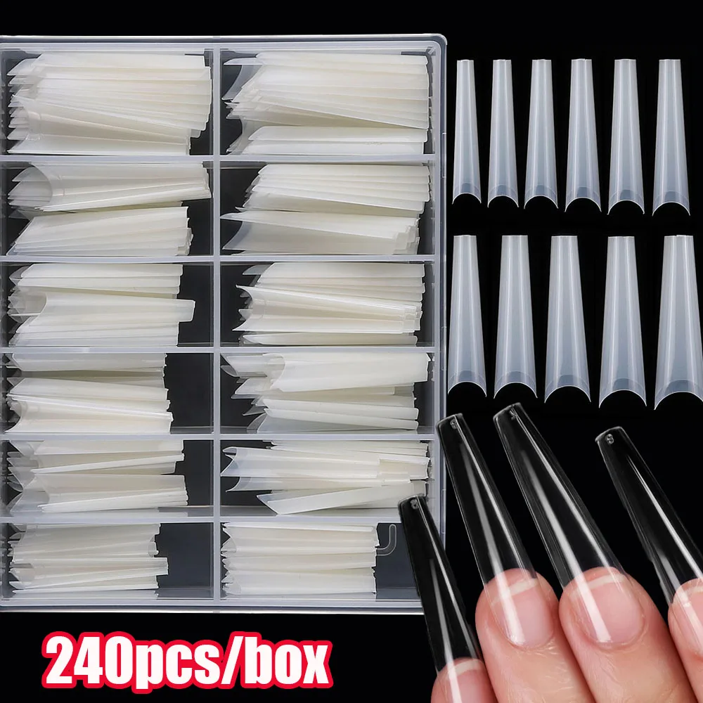 240Pcs Extra Long C Curve Straight Coffin Nail Tips 3.5-4.3CM Half ...