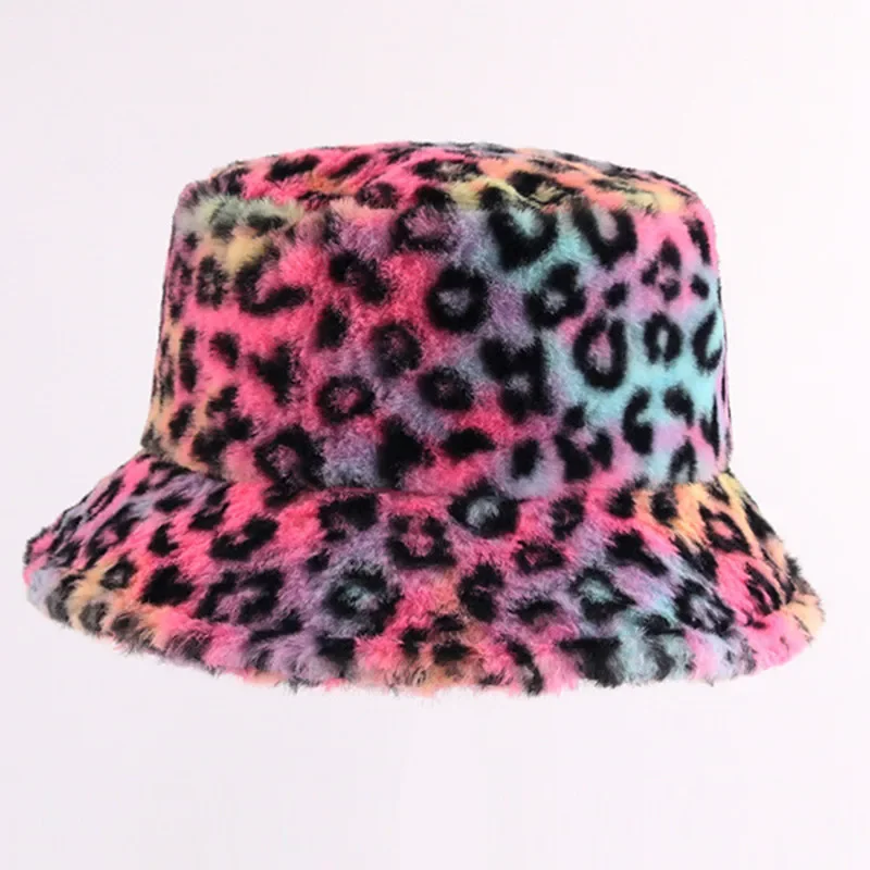Winter-Cow-Leopard-Faux-Fur-Fluffy-Bucket-Hats-Women-Outdoor-Warm-Sun ...