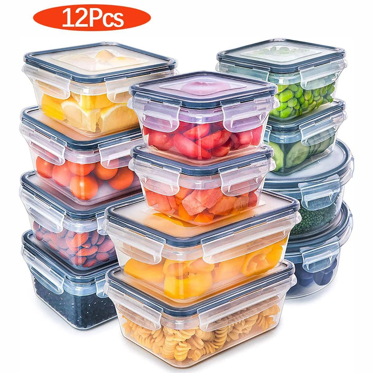 12 Piece Food Storage Containers Set with Easy Snap Lids (12 Lids + 12 ...