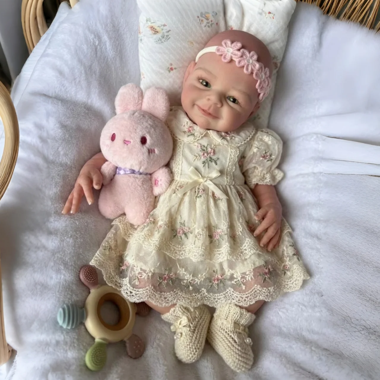 42CM Lovely Smiling Silicone Girl Doll With Painted Bald And Rooted ...