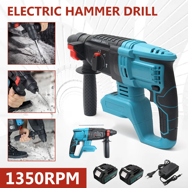 26mm 18V Cordless Electric Rotary Hammer Rechargeable Hammer Drill ...