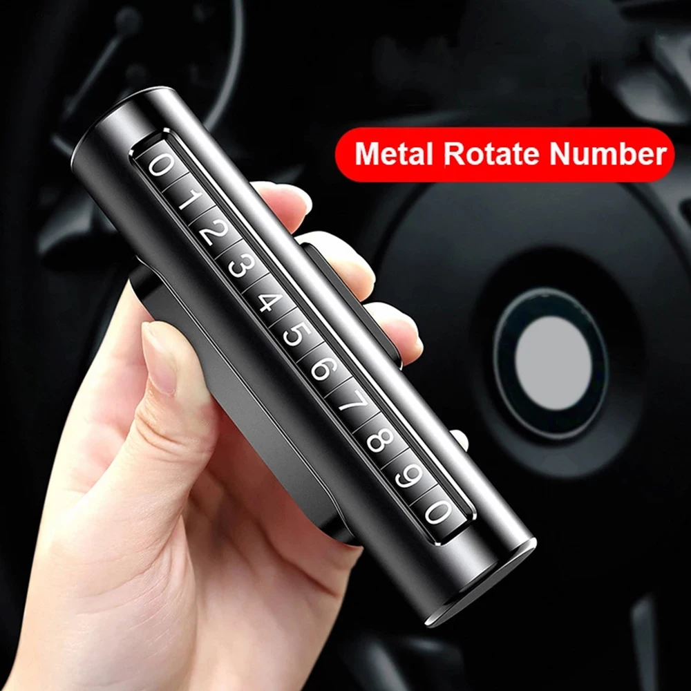 Metal Car Temporary Parking Card Universal Rotate Phone Number Plate ...