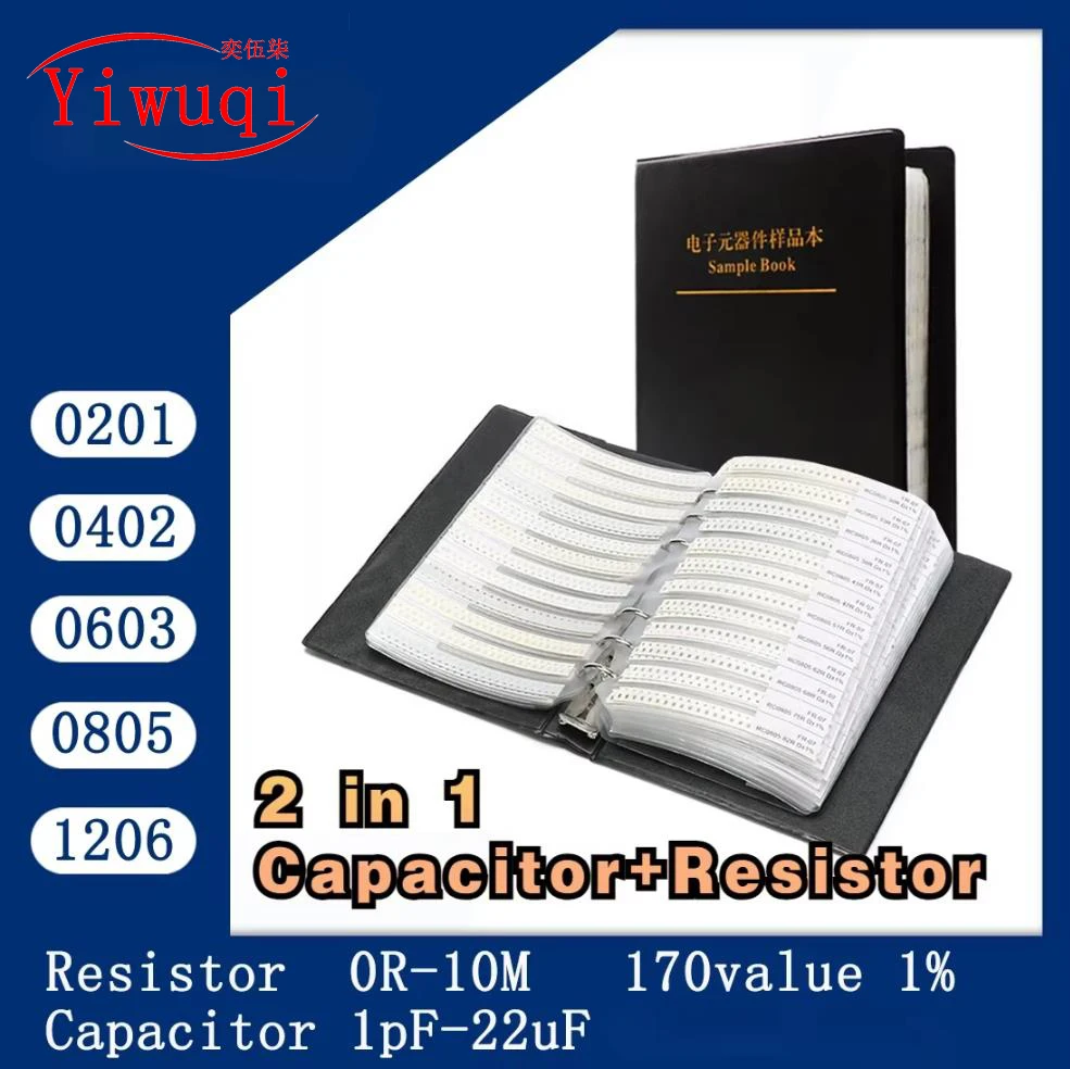 Resistor capacitor Book 2 in 1 SMD chip Sample 0201 0402 0603 0805 1206 ...