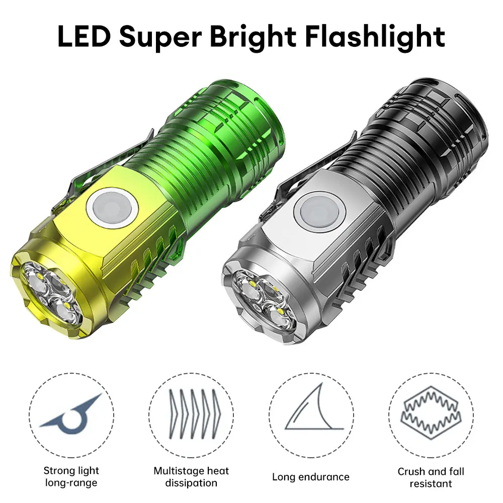Mini Powerful LED Flashlight USB Rechargeable Strong Light Torch with ...