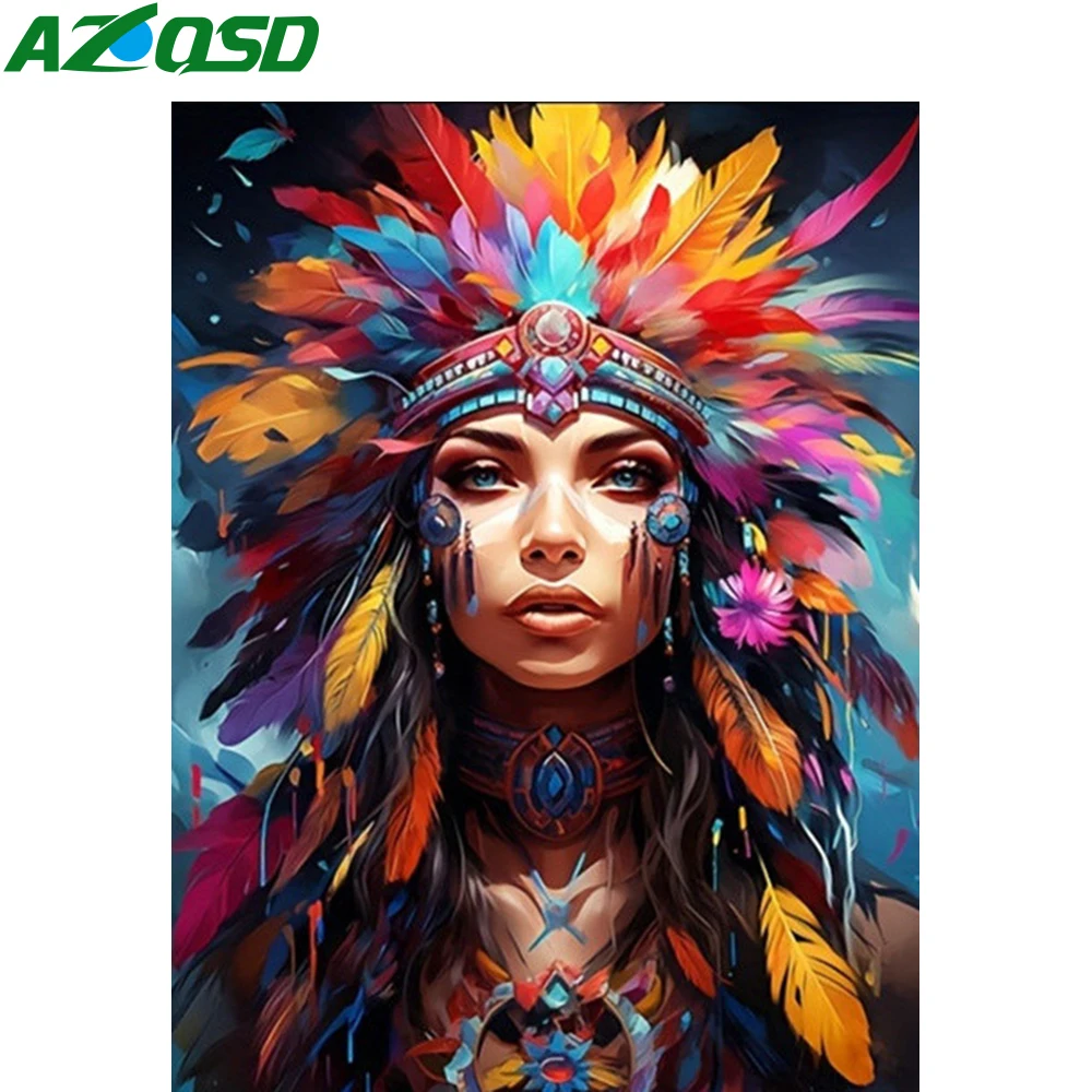 AZQSD-Diamond-Painting-5d-Woman-Indian-Africa-Portrait-Diy-Needlework ...