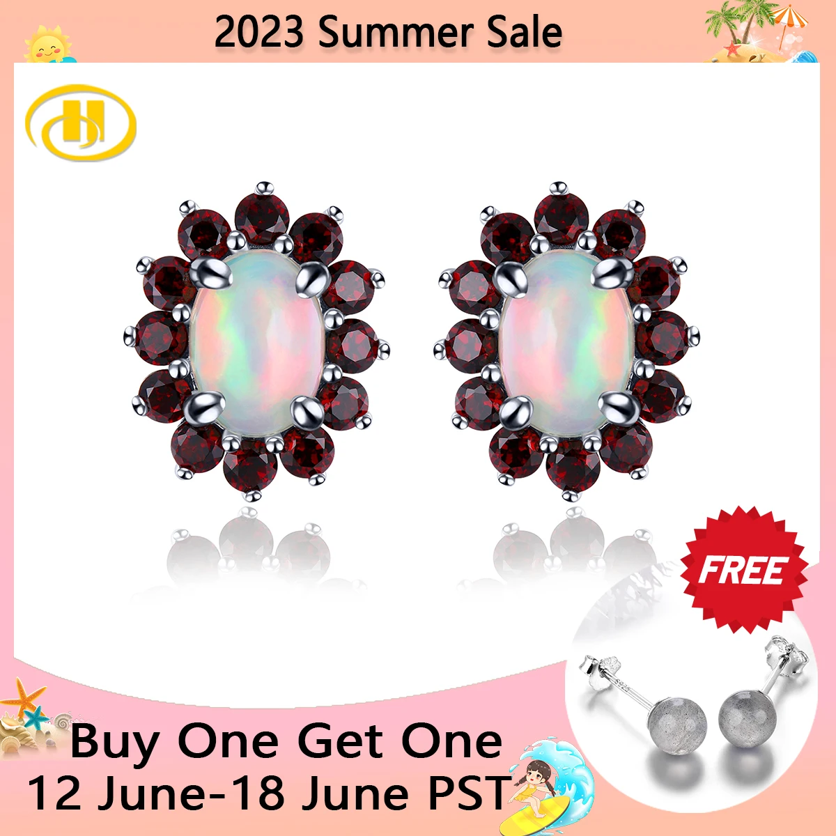 Natural Gemstone Stud Earrings | Garnet Earrings Silver 925 | Opal Earrings Silver 925 - Stud ...