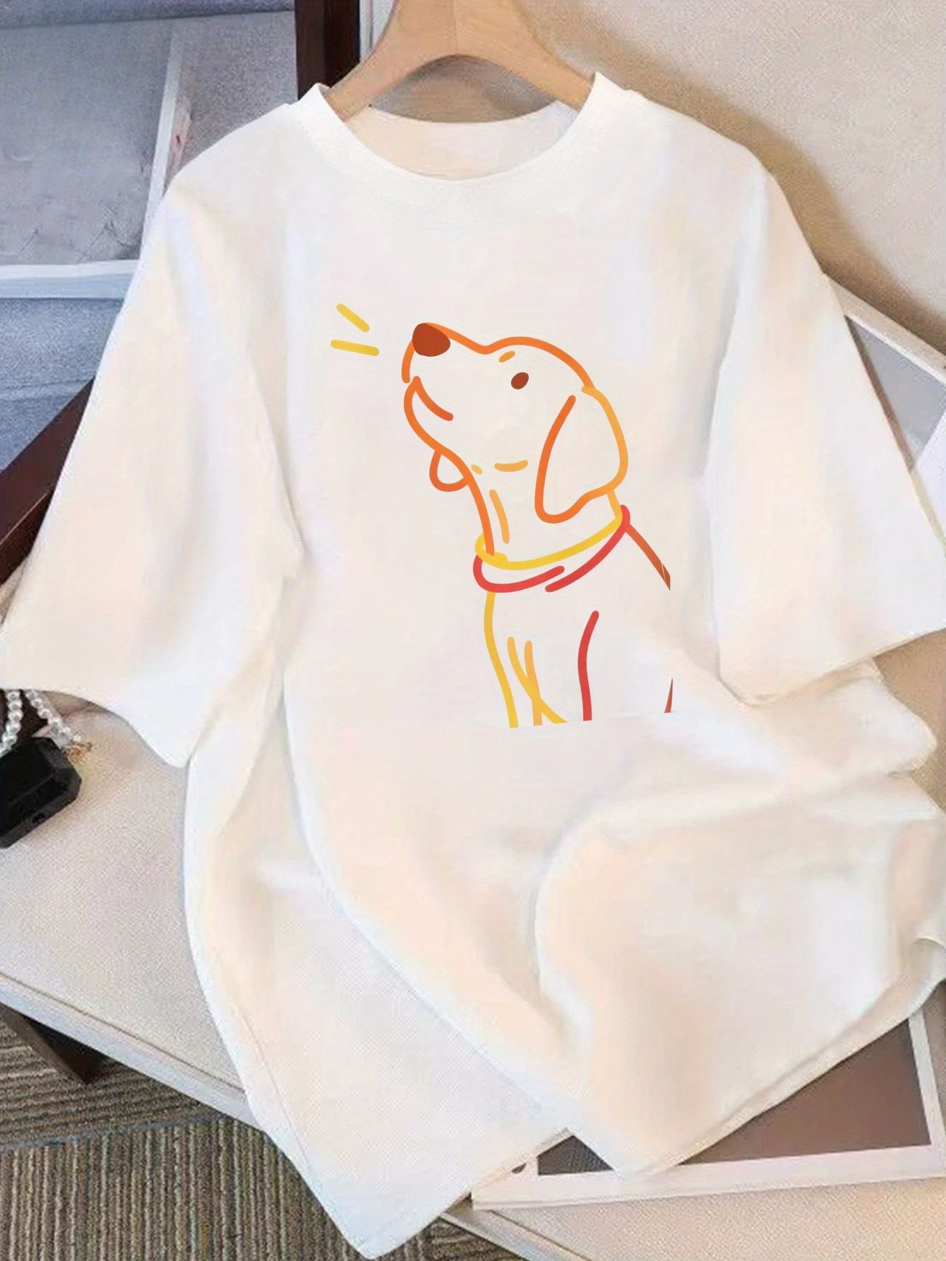 Women's T-shirt Cute Beagle Pattern White Casual Crew Neck Short Sleeve ...