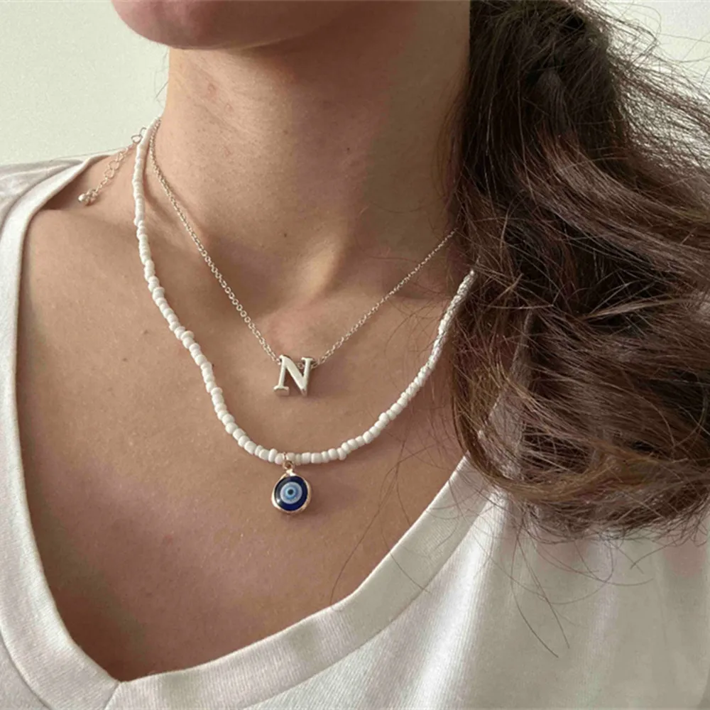 Fashion-Vintage-Simple-Colorful-Beads-Chain-Blue-Eye-Pendant-Necklace ...