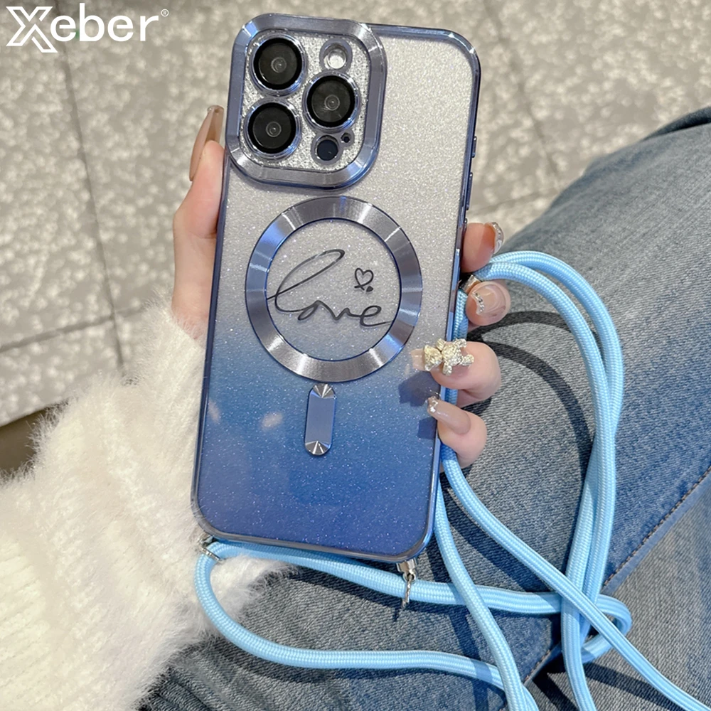 Luxury-For-Magsafe-Glitter-Love-Heart-Crossbody-Strap-Cord-Case-For ...