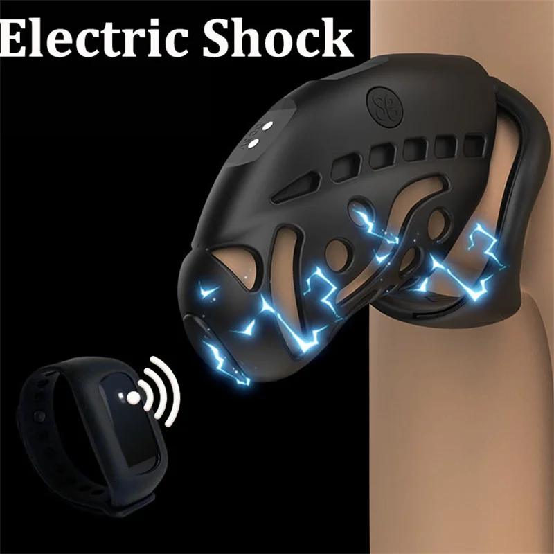 LOCKING 9 Speed Electric Shock Penis Cage Male Chastity Wireless Remote ...
