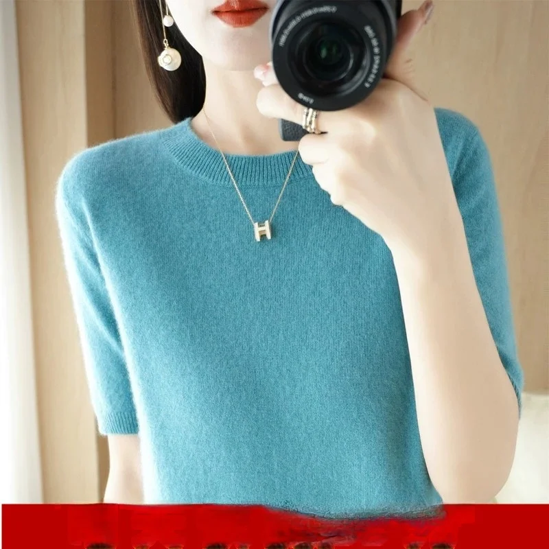 Angora-Woolen-Sweater-for-Women-Short-Sleeve-Half-Sleeve-Knitted ...