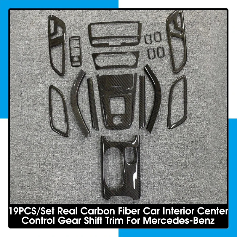 19PCS-Set-Real-Carbon-Fiber-Car-Interior-Center-Control-Gear-Shift-Trim ...