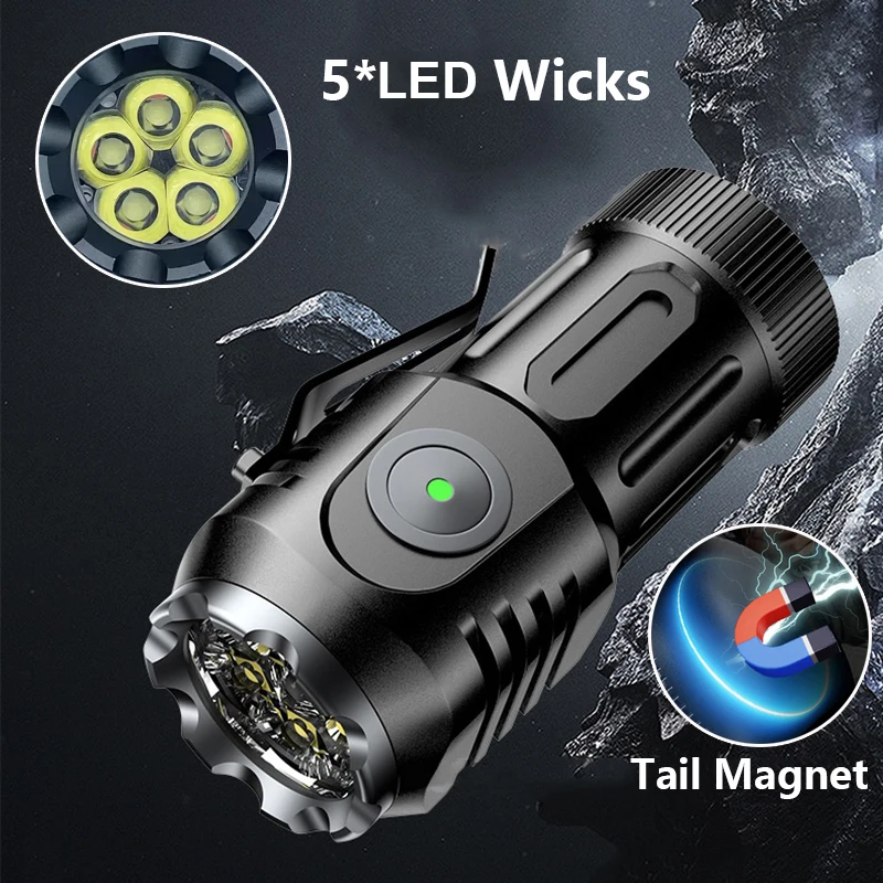 5-Wicks-Mini-Rechargeable-Led-Flashlight-With-Usb-Charging-Edc ...