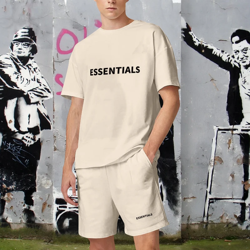 Essentials-T-Shirts-Shorts-Set-Cotton-Summer-Casual-Man-Clothing ...