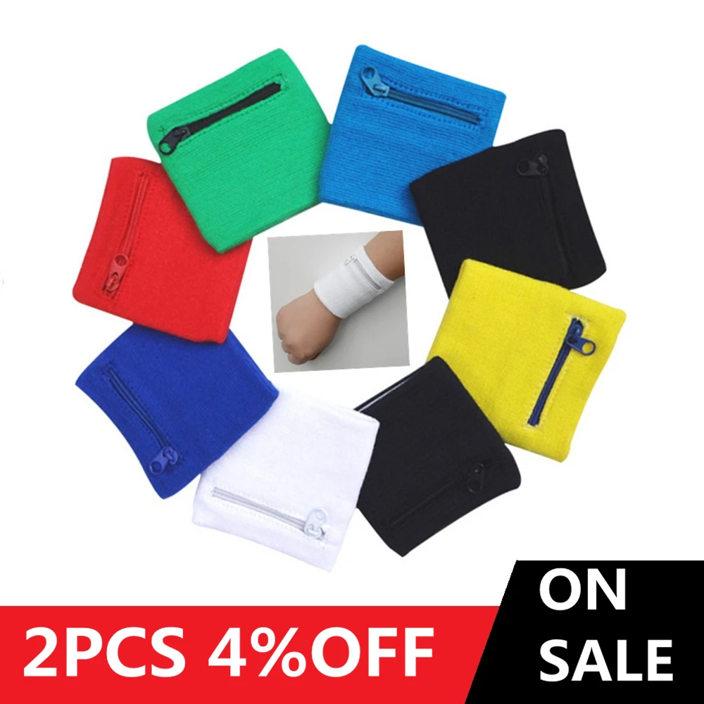 1 Pc Cotton Wristbands Sport Sweatband Zipper Wrist Wallet for Running ...
