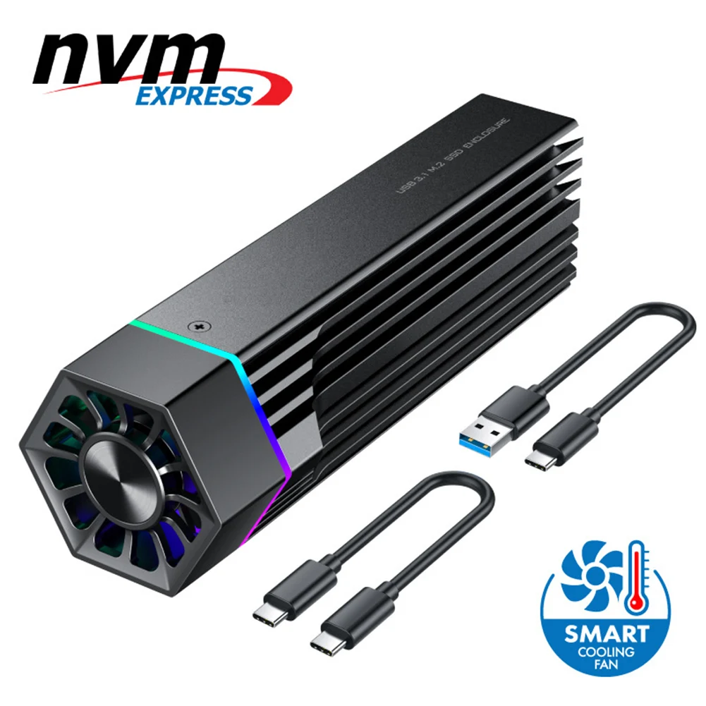 RGB M.2 NVMe Enclosure M.2 NVME PCI E to USB3.1 Gen2 Type C 10Gbps M2 ...