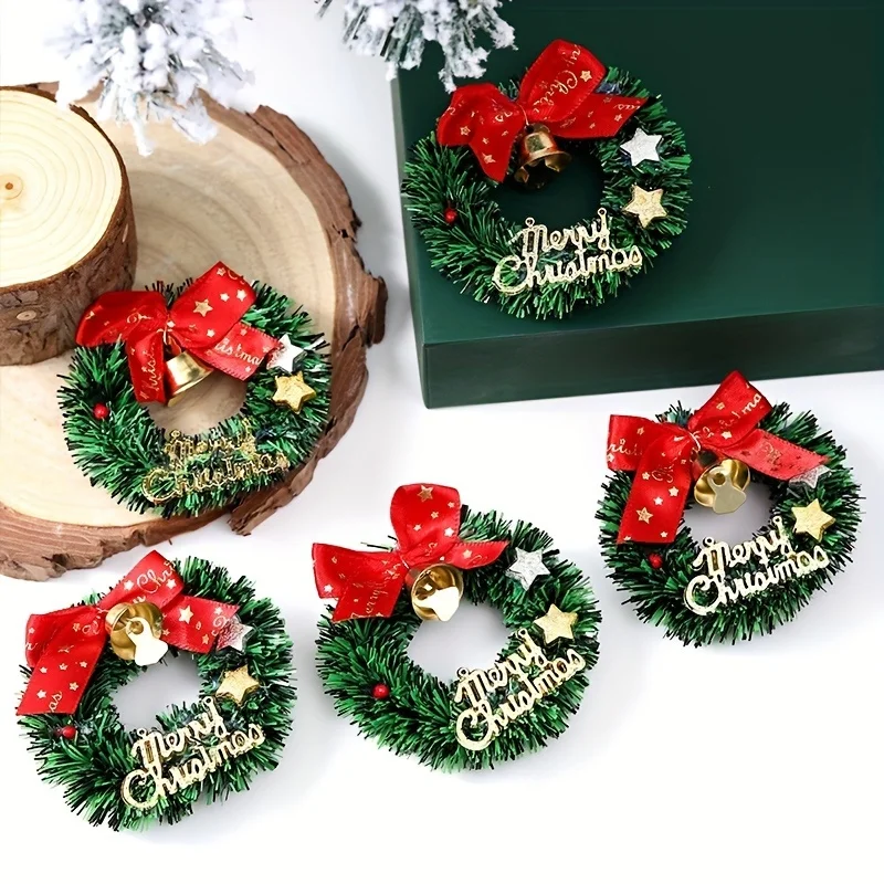 30 mini coronas navideñas con lazos rojos y campanas doradas ...