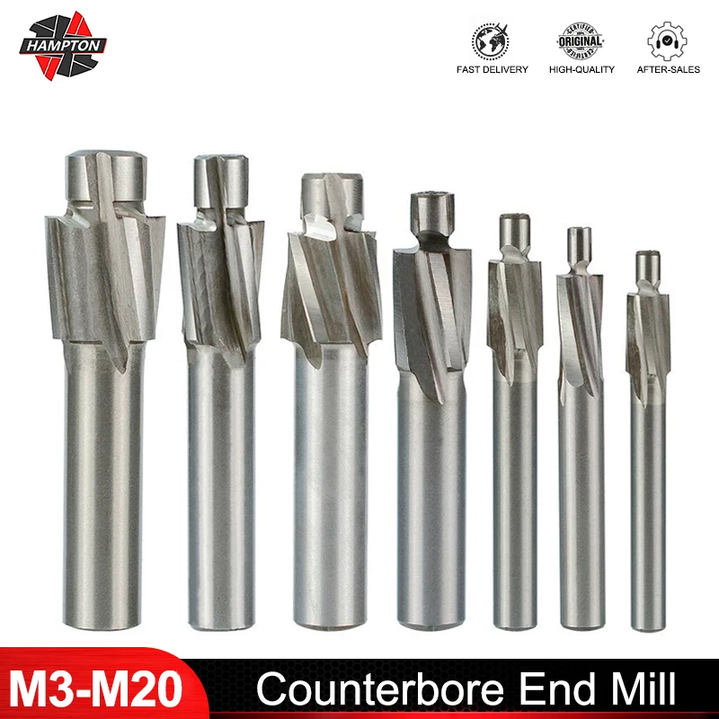 HAMPTON-Fresa-4-Flauta-Counterbore-End-Mill-Buraco-Piloto-Cortador-HSS ...