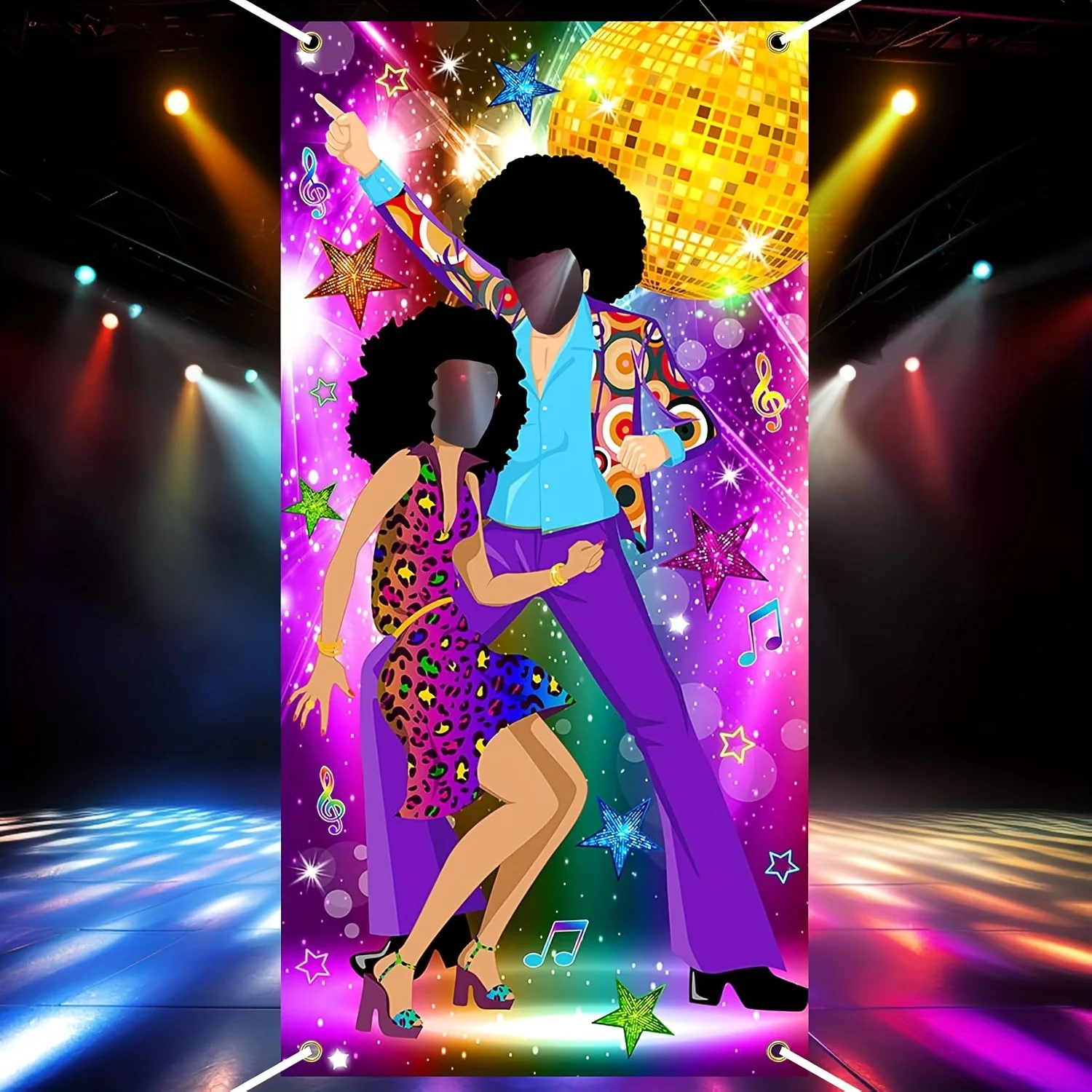70s Disco Ball Background - Retro Stage Banner with Camouflage Pattern ...