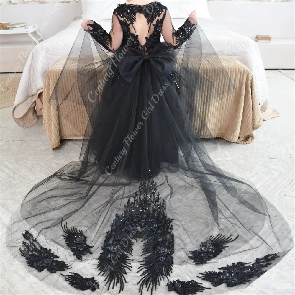 Black-Lace-and-Sequins-Flower-Girl-Dresses-Fluffy-Dress-for-Girls-Black ...