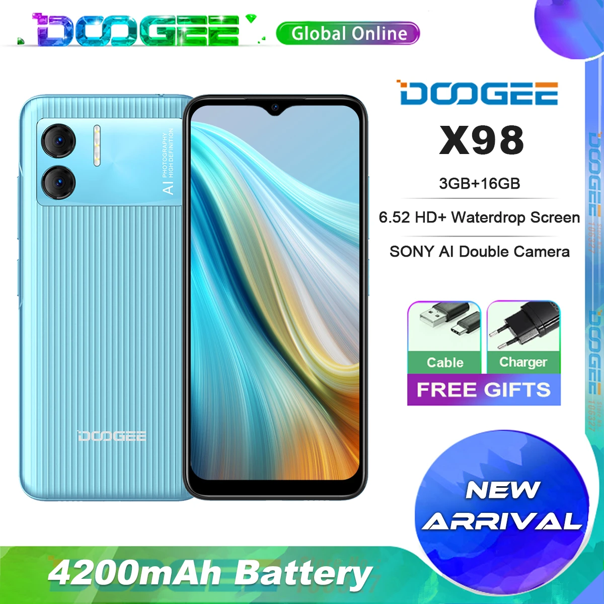 DOOGEE X98 Android 12 Phone 6.52"HD Display Helio A22 Octa Core 3GB ...
