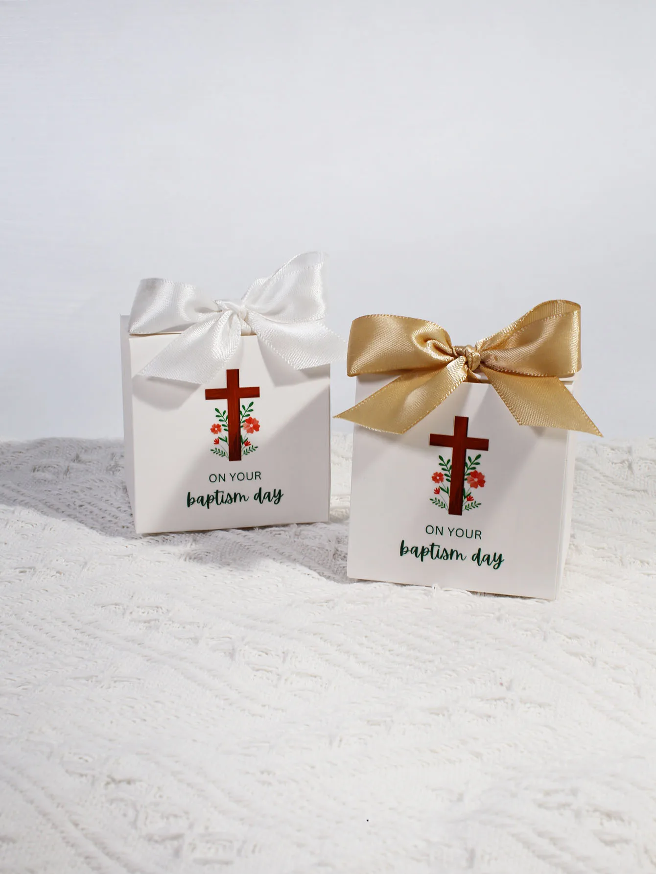 Christian Gift Box for Baptism Day, featuring a red cross and floral ...