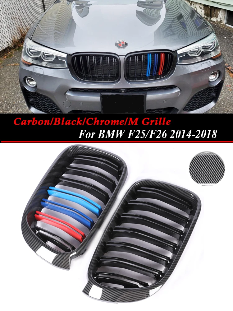 Double Slat Carbon M Color Grille Car Front Bumper Kidney Black Grill ...