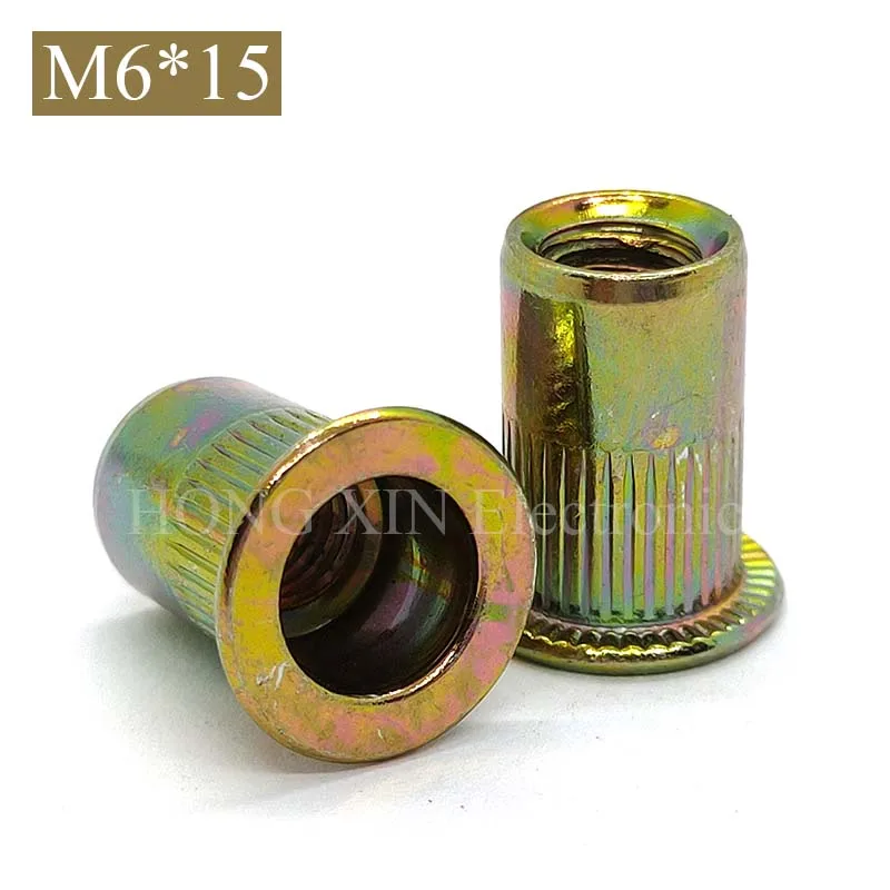 M6-15-Fasteners-Rivet-Nuts-Zinc-Plated-Carbon-Steel-Flat-Head-Threaded ...