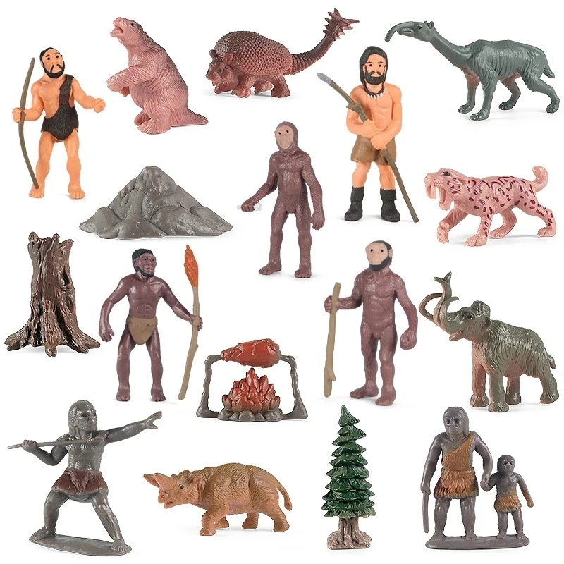 17PCS Prehistoric Savage Life Action Figures Primitive Human Evolution ...