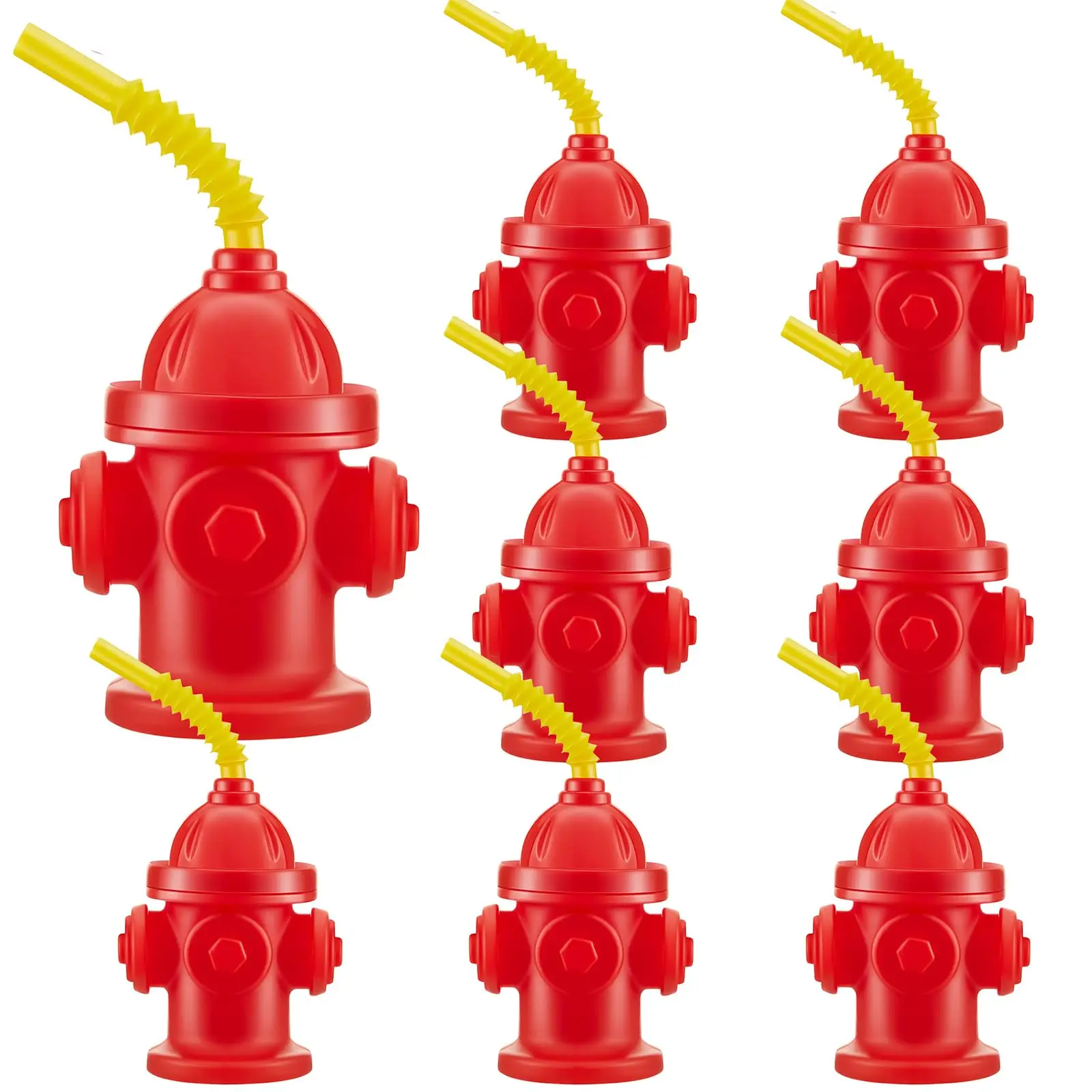 2-4-6-8-10pcs-Novelty-Fire-Hydrant-Straw-Cups-with-Lid-Suitable-Fireman ...