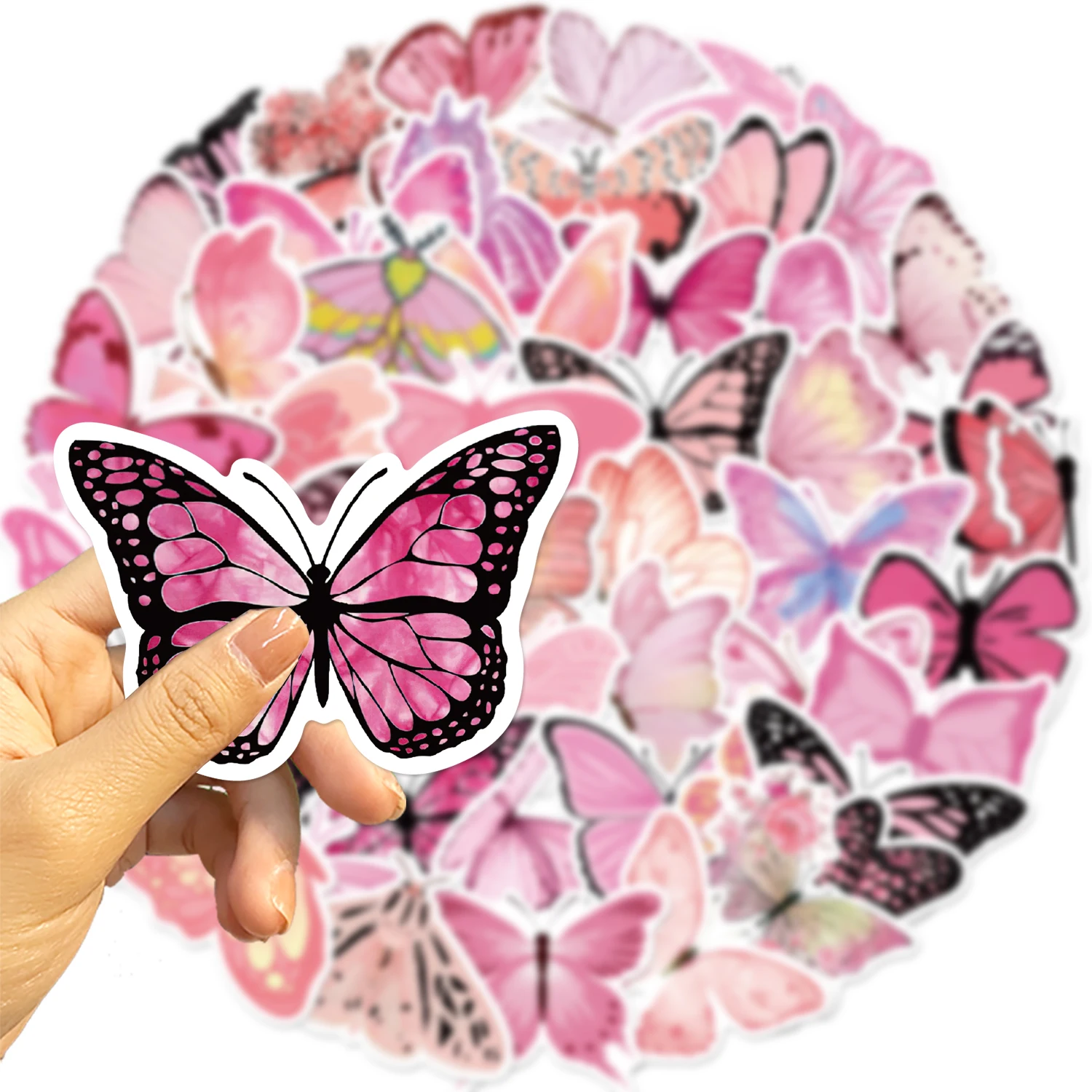 50PCS Pink Butterfly Scrapbook Stickers DIY Diary Laptop Luggage ...
