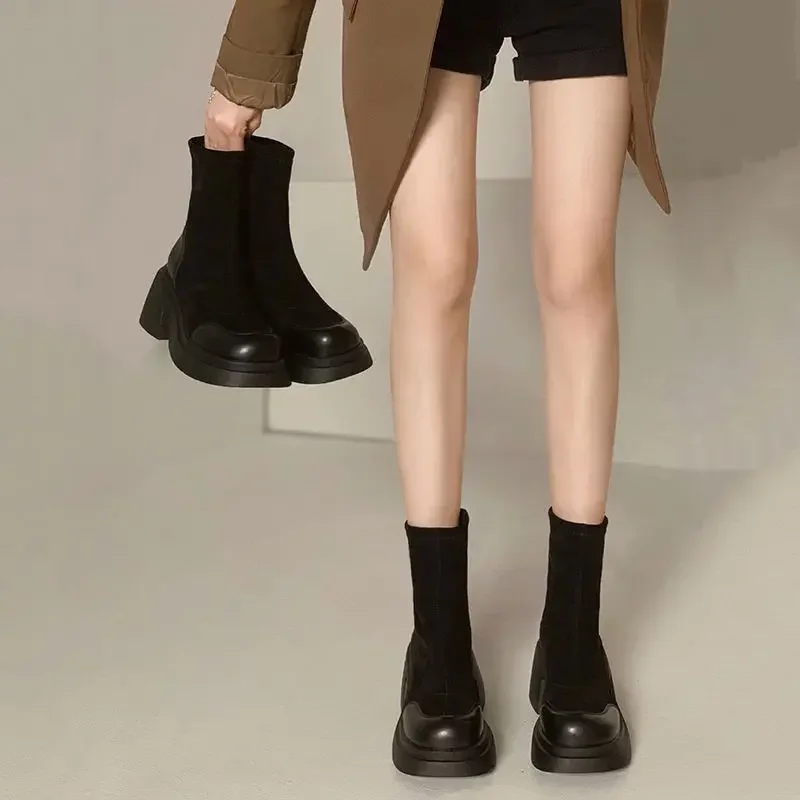 Autumn-2024-Niche-Black-Women-s-Short-Boots-Stretchy-Rubber-Material ...