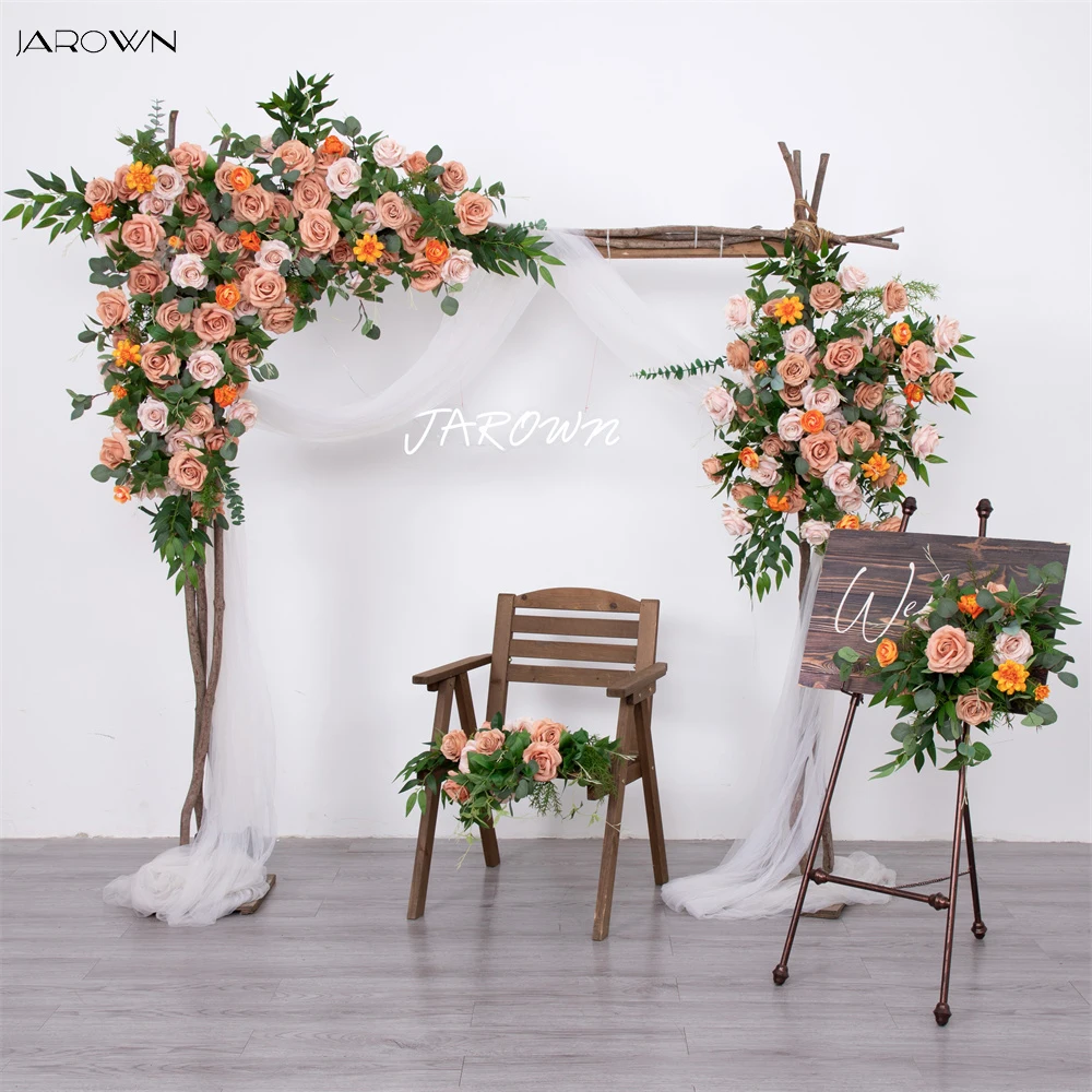 Customized-Floral-Runner-Coffee-Rose-Orange-Greenery-Artificial-Flower ...