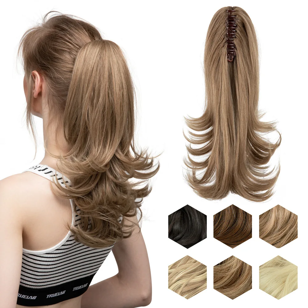 Wig-Clip-Ponytail-Long-Style-Micro-Rolled-Synthetic-Hair-Natural-Fake ...