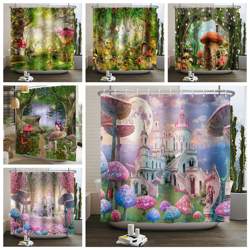 Psychedelic Mushroom Shower Curtain Magical Creative Fantasy Forest ...