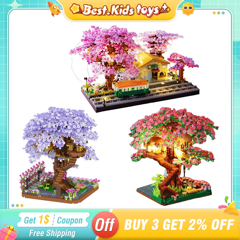 Plants-Bricks-Sakura-Tree-House-With-Lights-Model-Building-Blocks ...