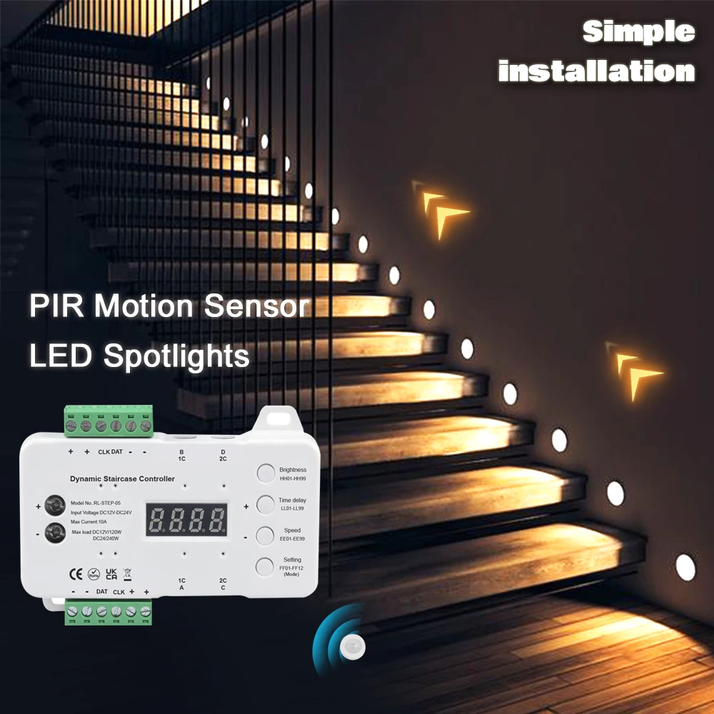 PIR-Motion-Sensor-Stair-LED-Spotlights-DC12V-Dimmable-15mm-Easy-Connect ...