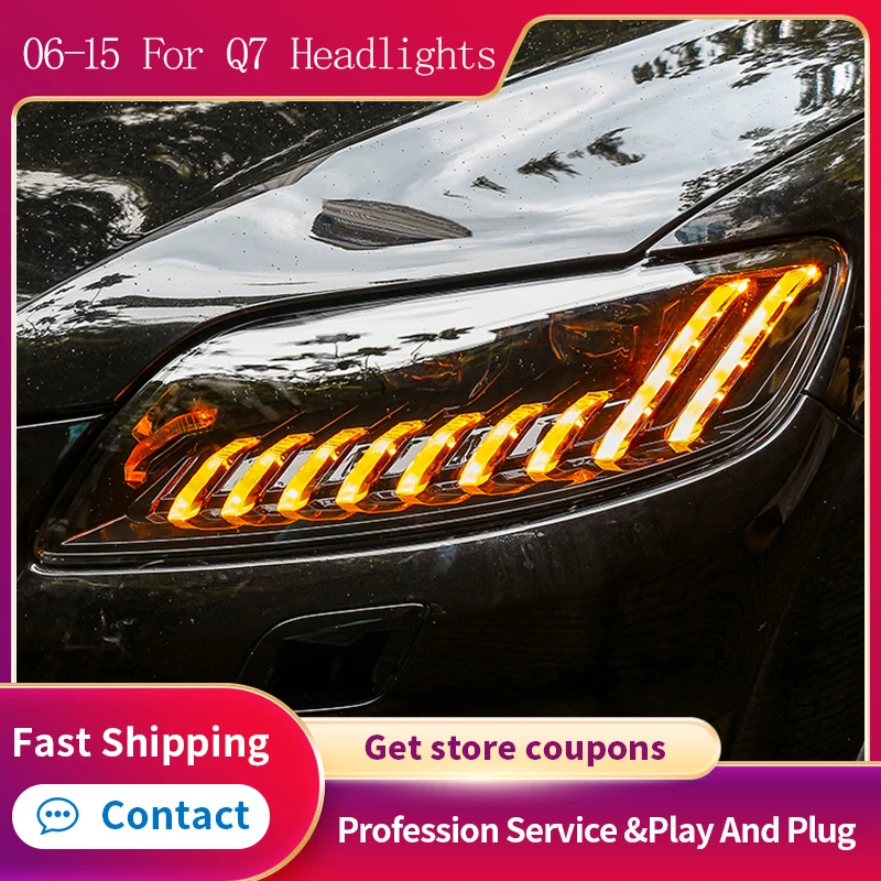 LED 자동차 헤드 라이트, 아우디 Q7 2006 2015 Q8 스타일 LED DRL + 2 로우 4 하이 렌즈 + LED 렌즈 ...