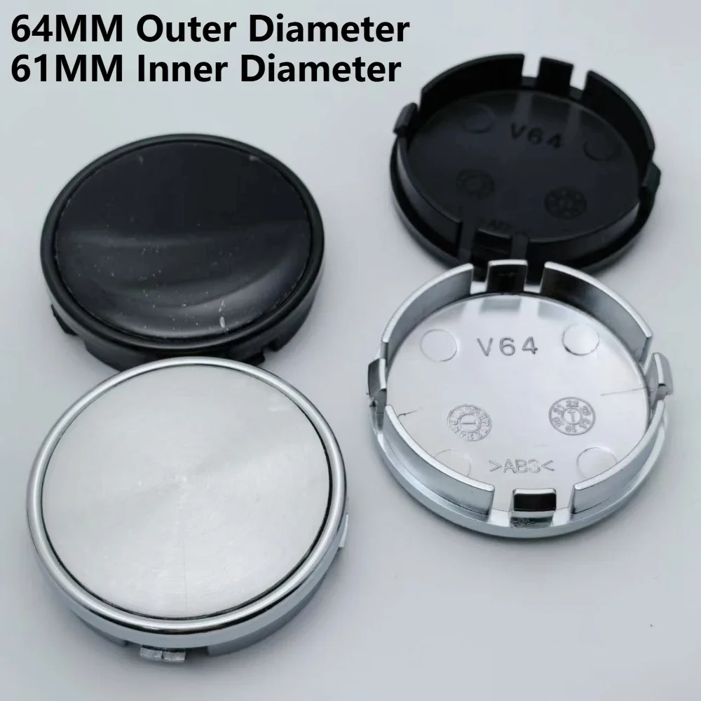 4pcs 64MM 61MM Black/Silver No Logo Emblem Car Wheel Center Caps ...