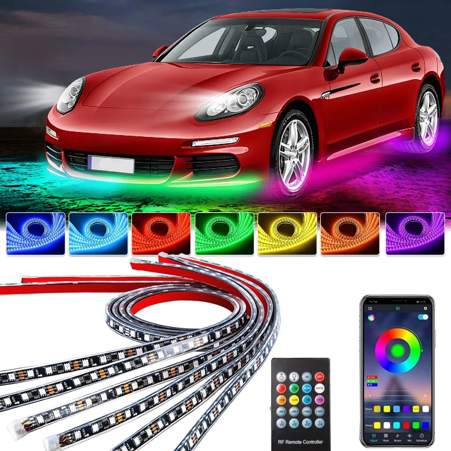 Carro-Underglow-Luz-de-Neon-Tira-LED-Flex-vel-Underbody-Controle-Remoto ...