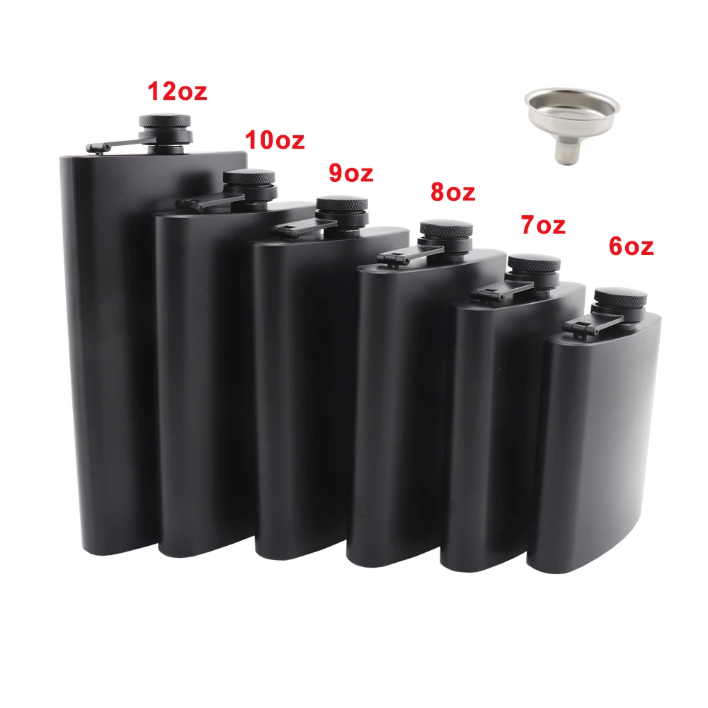 6oz-7oz-8oz-9oz-10oz-12oz-Matte-Black-Hip-Flask-Leak-proof-Stainless ...