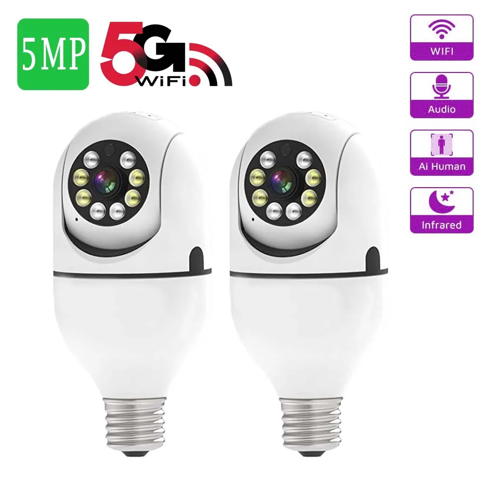 5MP E27 Bulb Camera 5G Wifi Surveillance Cam Indoor Video Home Security ...