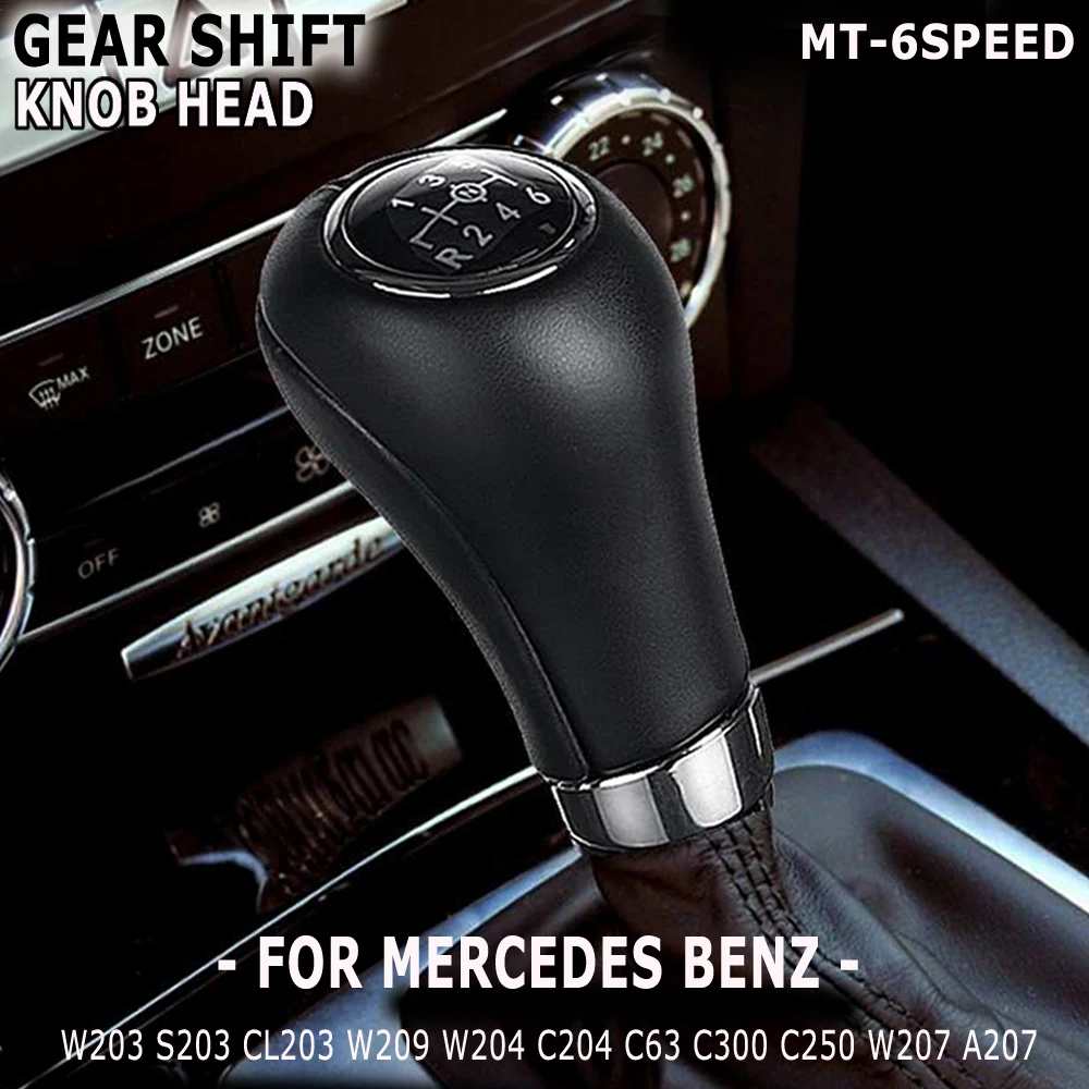 Leather-6-Speed-Gear-Shift-Knob-for-Mercedes-Benz-C-E-GLK-W203-W204 ...