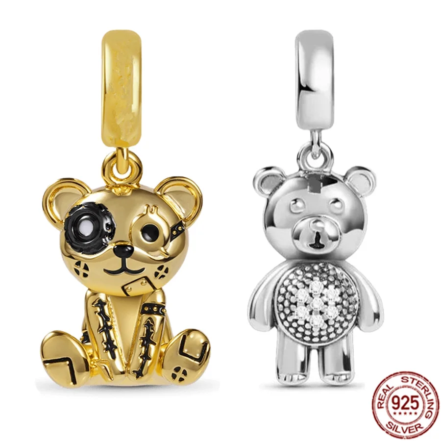 NEW-925-Sterling-Silver-Steampunk-Bear-Pendant-Dangle-Charm-Bead-Fit ...