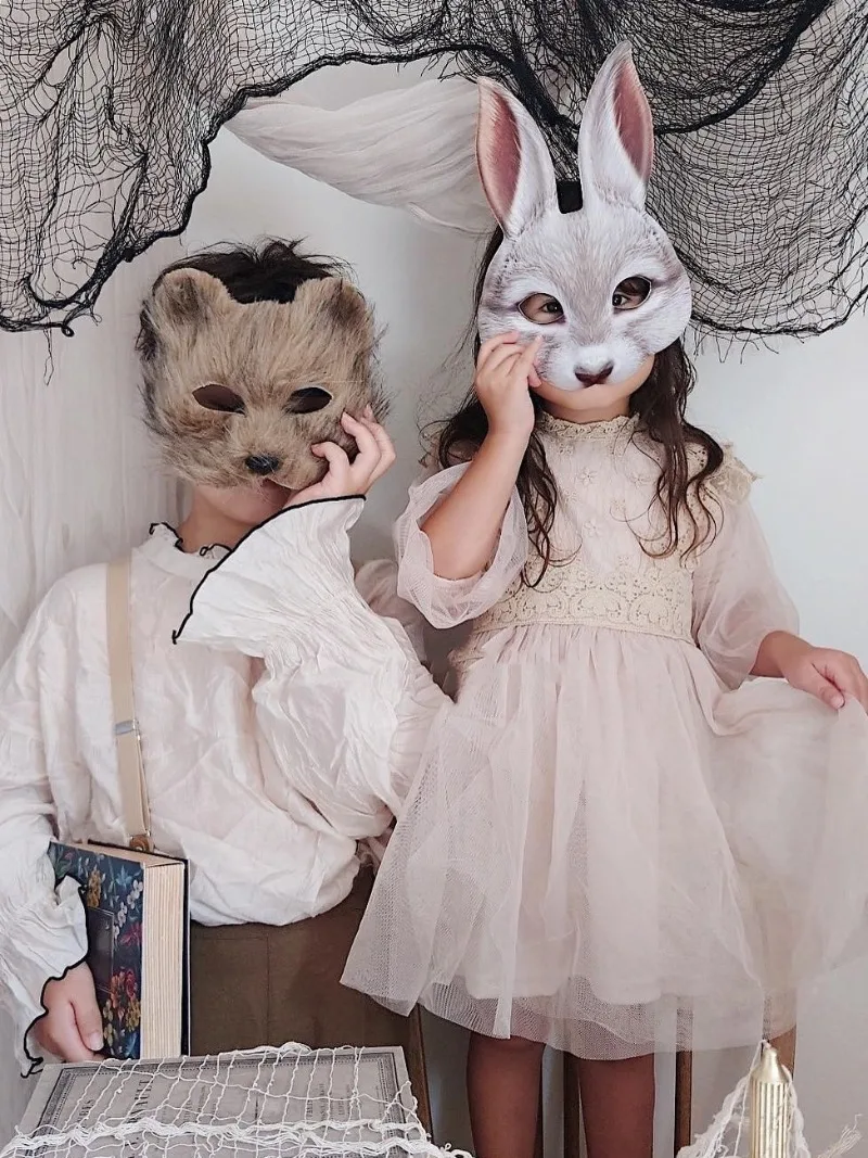 Bunny Mask for Kids Plush Fox Half Face Mask Masquerade Rabbit Mask ...