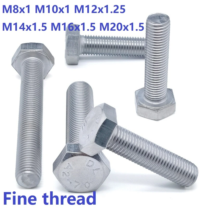 미세 나사산 육각 나사, M8 M10 * 1.25M12*1.25M14M16M20*1.5 304 스테인리스 스틸 육각 헤드 볼트 ...