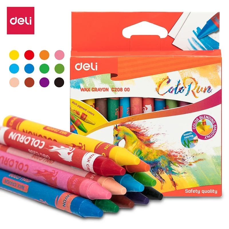 Deli 12 PCS/Box Wax crayon 12 colors Painting Graffiti Drawing Office ...